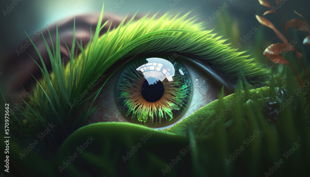 fantastic banner illustration of the green eye of the natural world, IA ...