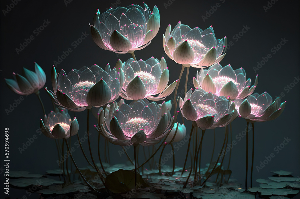 Dreamlike image of light glowing lotus flower or water lily with ...