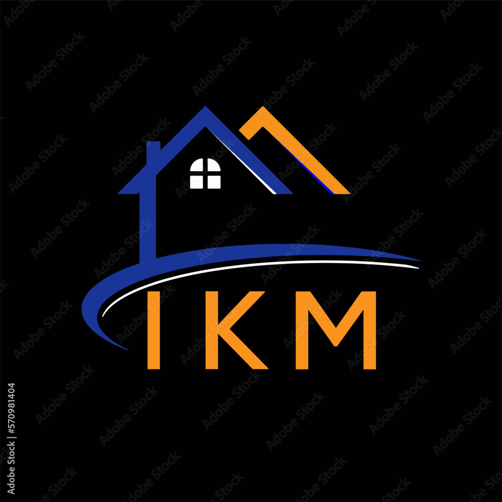 IKM house logo, letter logo. IKM blue image on black background and ...