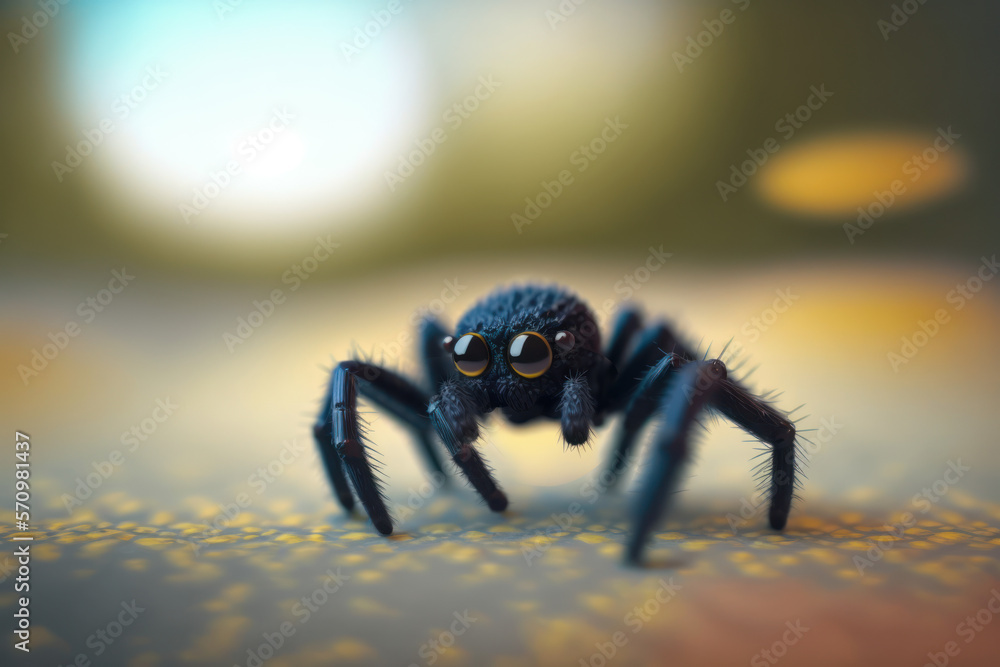 Cute black jumping spider close up fuzzy macro portrait illustration ...