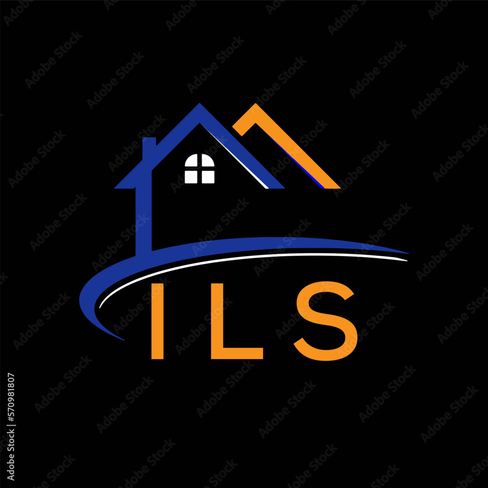ILS house logo, letter logo. ILS blue image on black background and ...