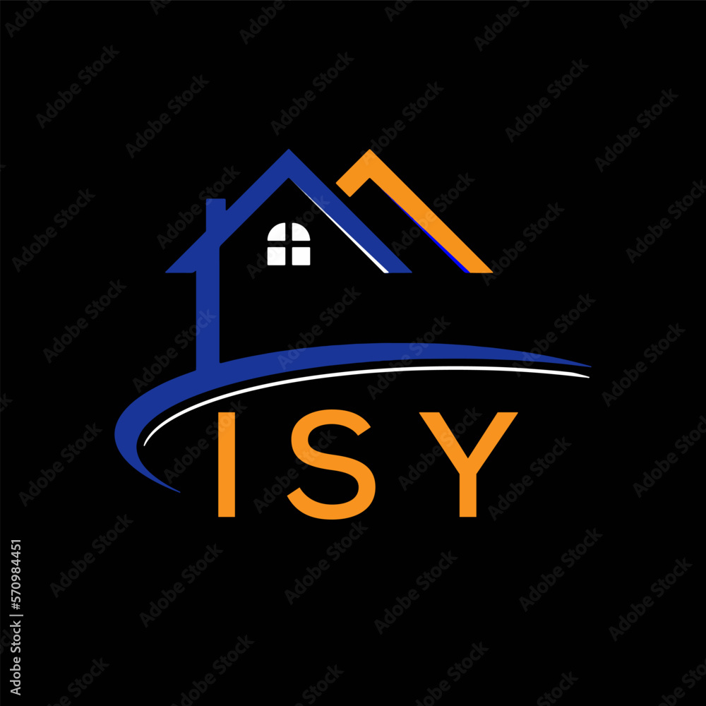 ISY house logo, letter logo. ISY blue image on black background and ...