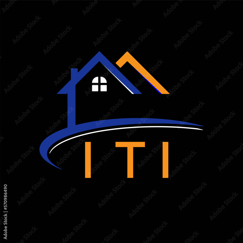 ITI house logo, letter logo. ITI blue image on black background and ...