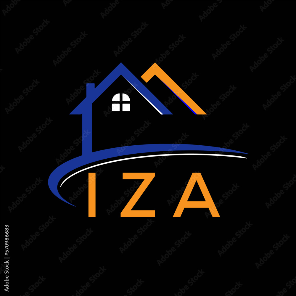 IZA house logo, letter logo. IZA blue image on black background and ...