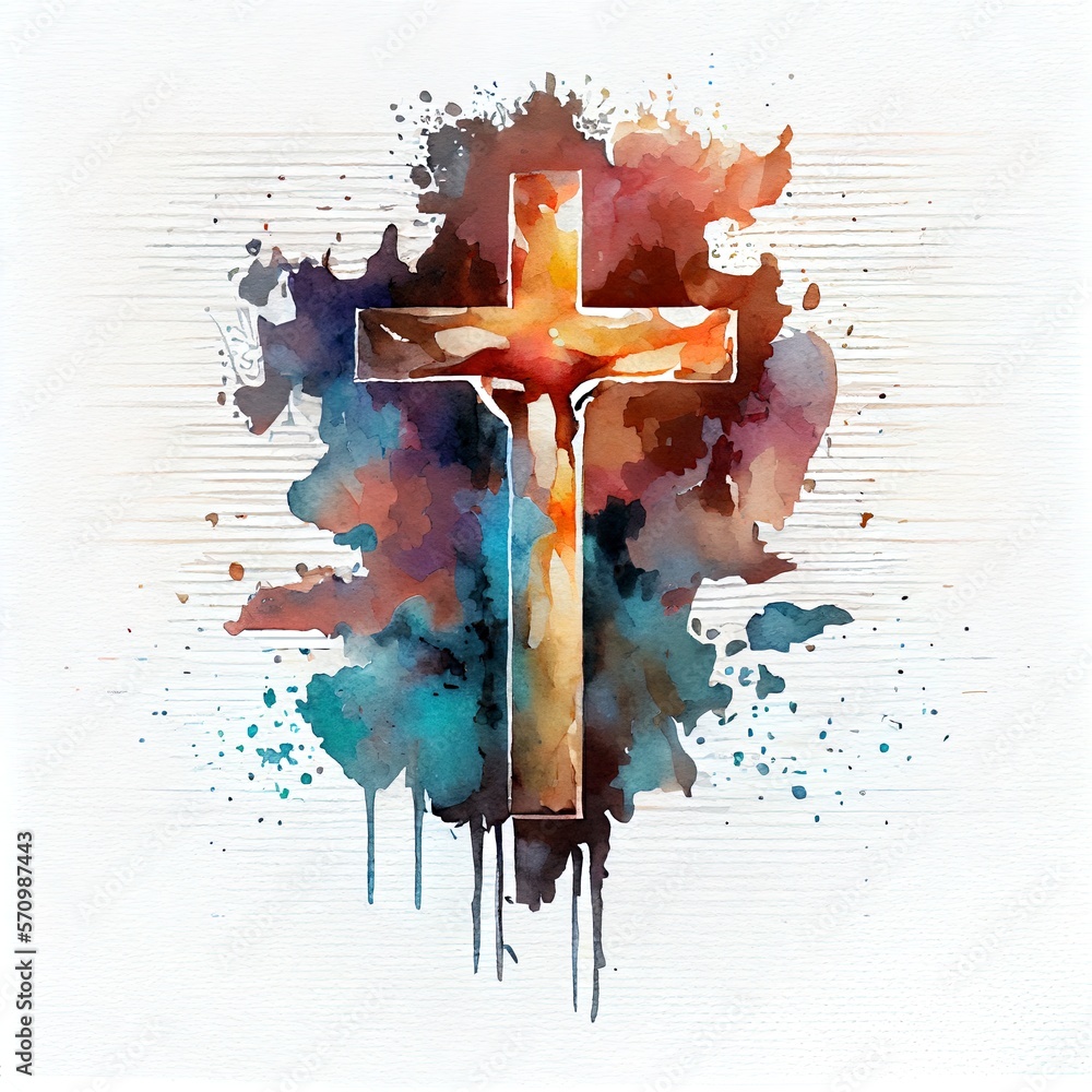 abstract watercolor crucifix of christian Jesus easter resurrection ...