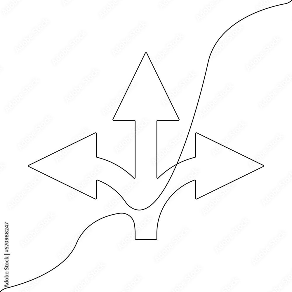 Arrows in three directions icon line continuous drawing vector. One ...