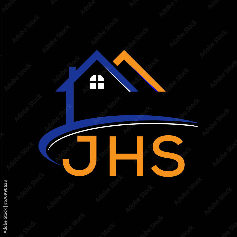 JHS house logo, letter logo. JHS blue image on black background and ...