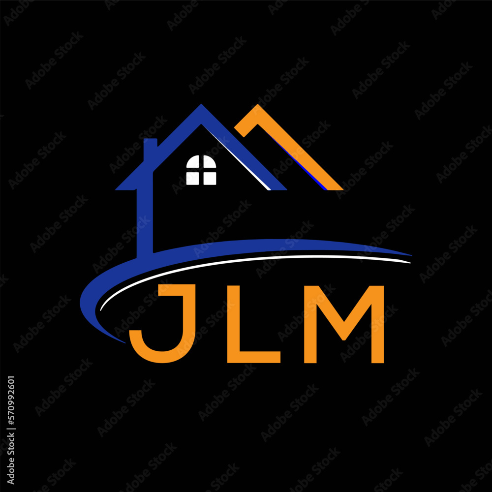 JLM house logo, letter logo. JLM blue image on black background and ...
