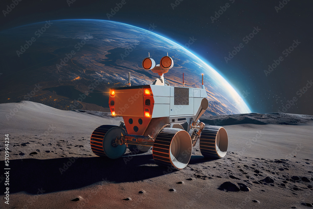 Lunar car on the Moon with the Earth in the background. Generative AI ...