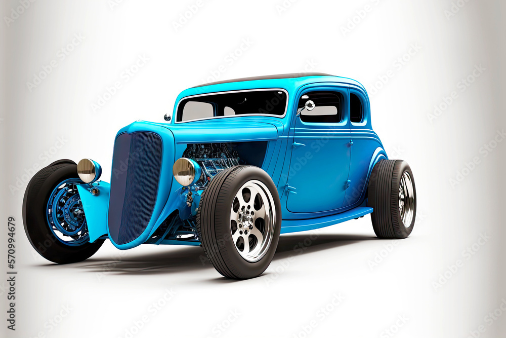 blue hot rod car with dark wheels isolated on white background ...