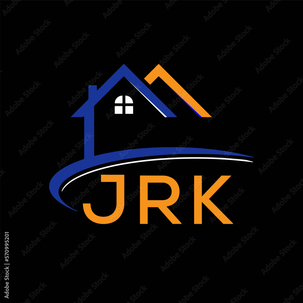 JRK house logo, letter logo. JRK blue image on black background and ...
