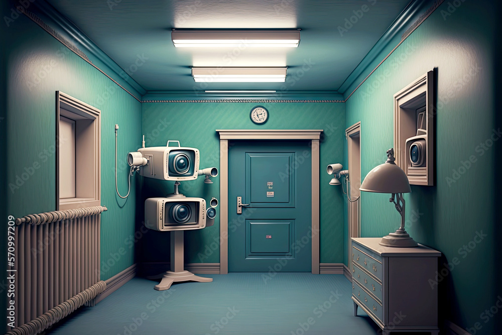 closed room with security cameras in form of monitor surveillance room ...