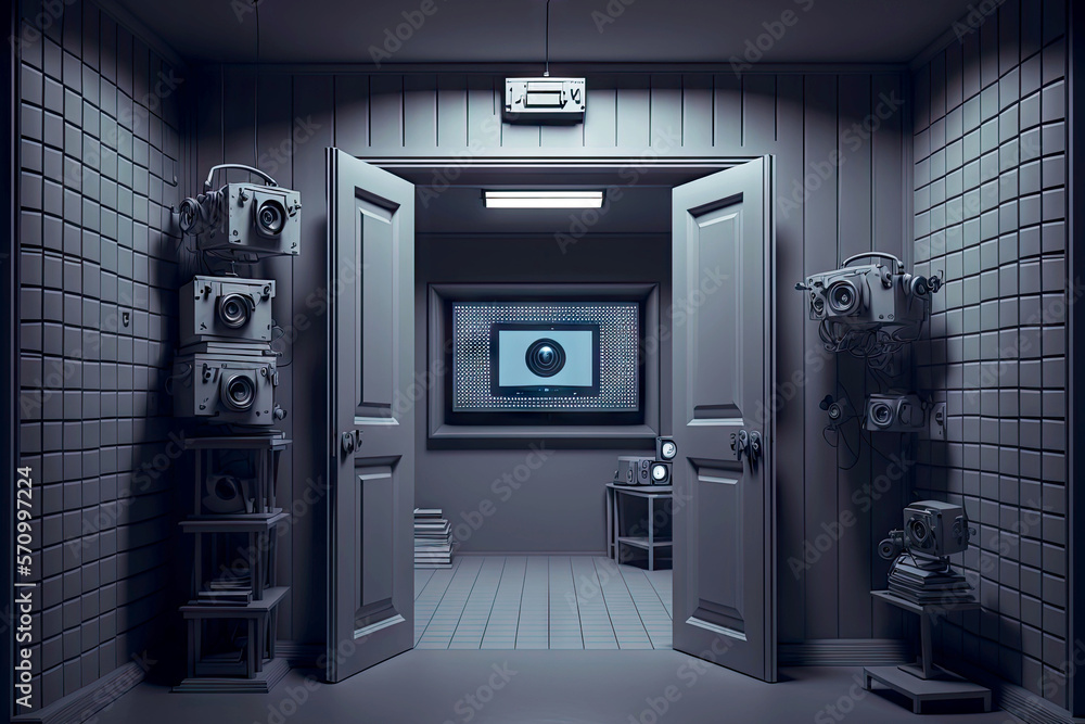 closed room with security cameras in form of monitor surveillance room ...