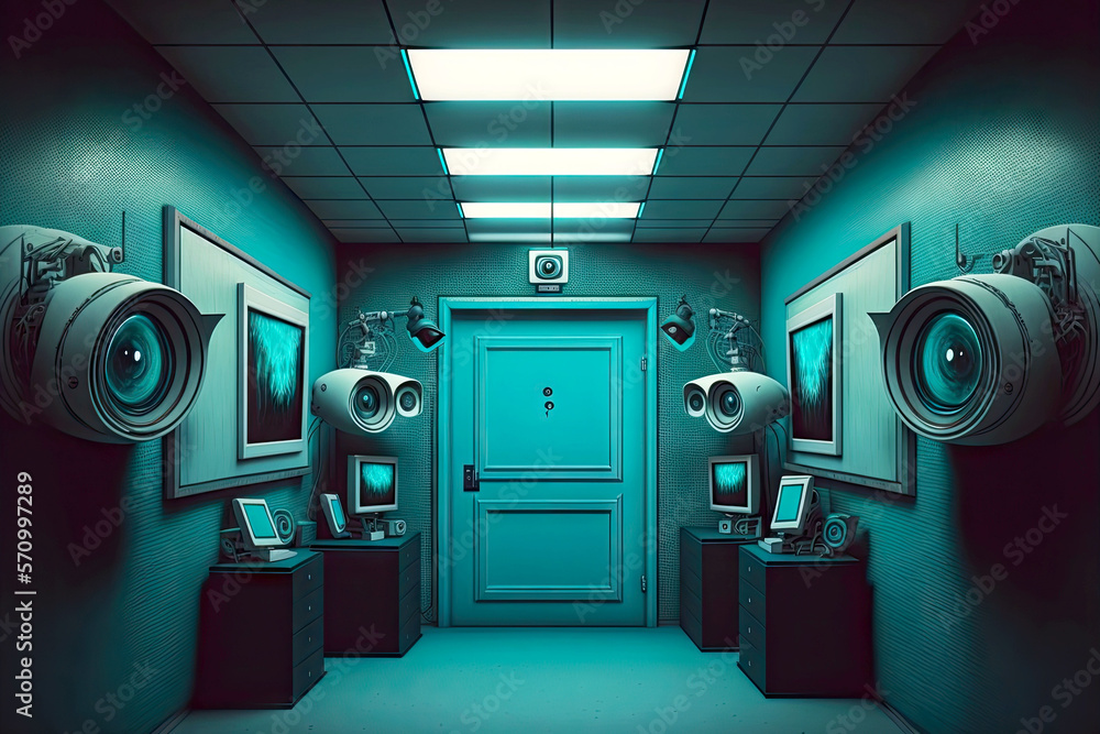 closed room with security cameras in form of monitor surveillance room ...