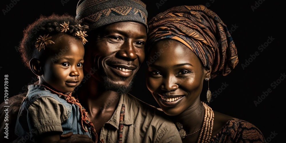 Glückliche afroamerikanische Familie, Vater, Mutter, Kind im Portrait ... Glückliche afroamerikanische Familie, Vater, Mutter, Kind im Portrait ...