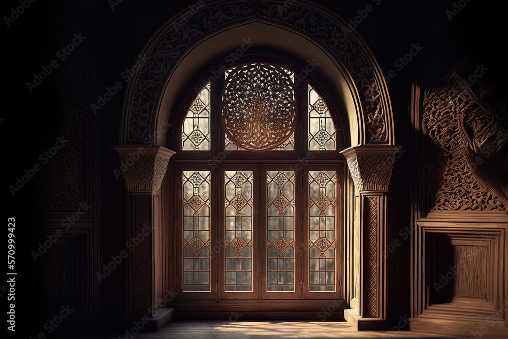Eastern architectural window, Arabic palace interior. AI Stock ...