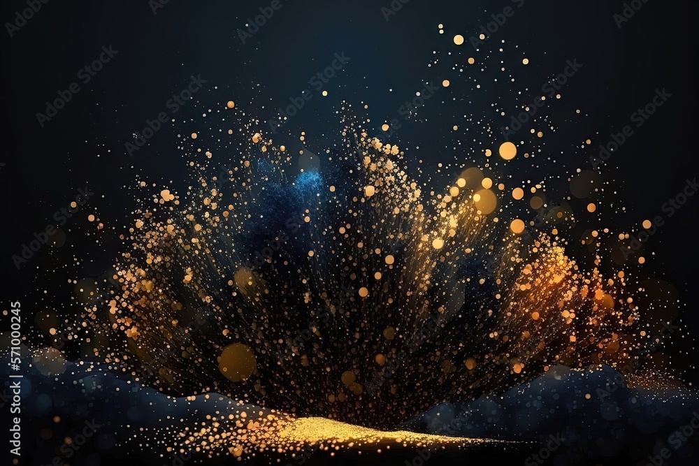 Magical neon background with bokeh and tiny particles, explosion and swirl of sparkles and ...