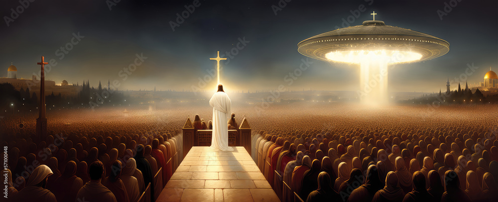 Judgement day. The return of Jesus Christ, Bible concept. Illustration ...