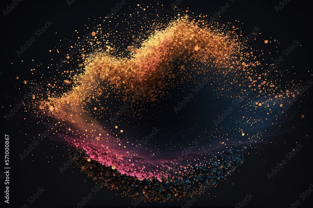 Magical neon background with bokeh and tiny particles, explosion and ...