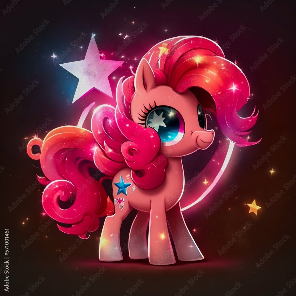 My little pony pinkie pie with glitter and stars. Invitation card ...