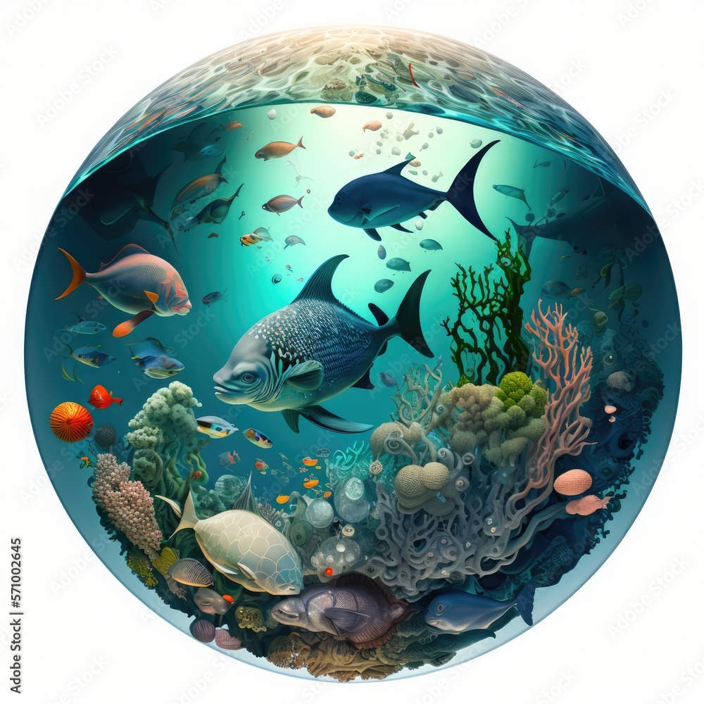 Underwater Marine Life Biodiversity Sphere Illustration: Vibrant Sea ...