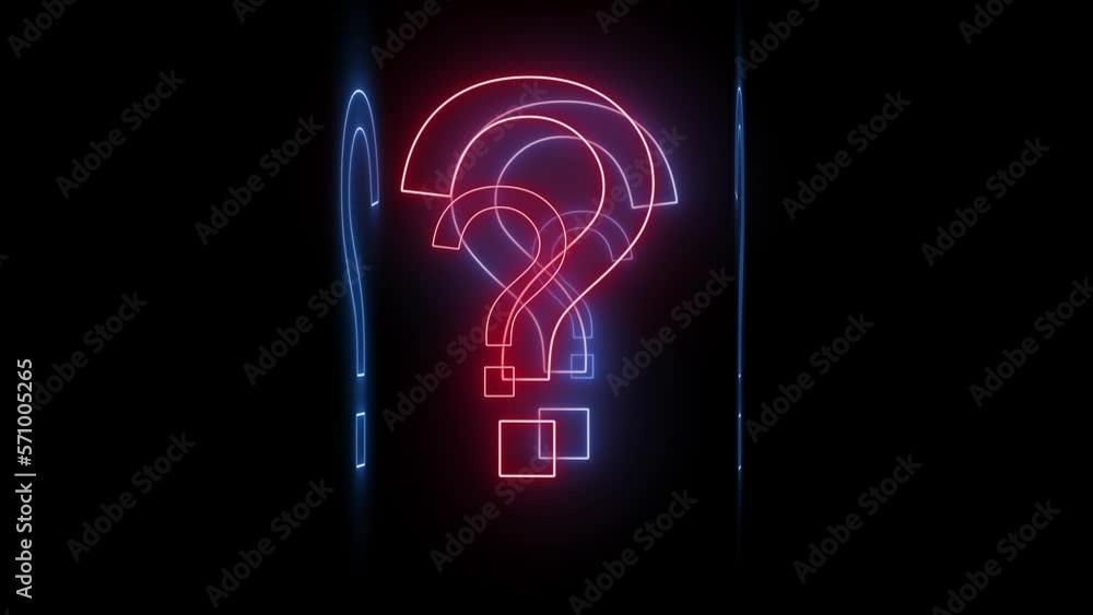 neon lights animation of question mark glowing in black background with ...