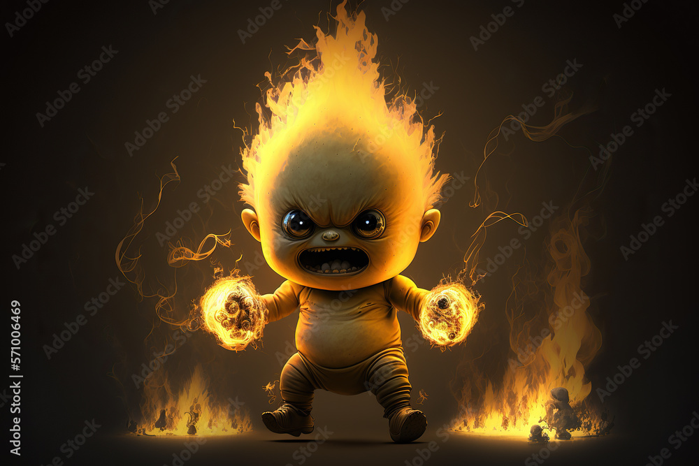 Cute Little angry guy raging with passion fire energy Generative AI ...
