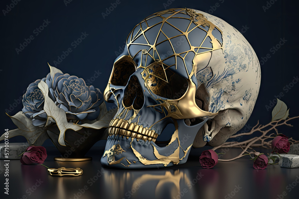 Kintsugi Skull and Flowers - Kintsugi Skull and Flowers Series ...