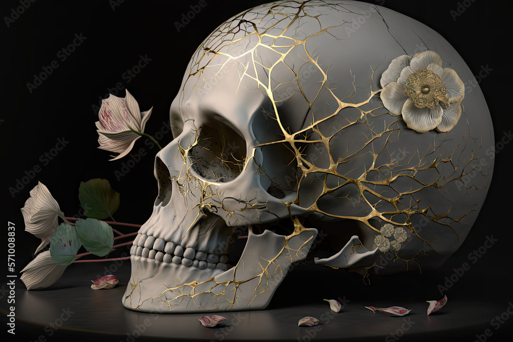 Kintsugi Skull and Flowers - Kintsugi Skull and Flowers Series ...