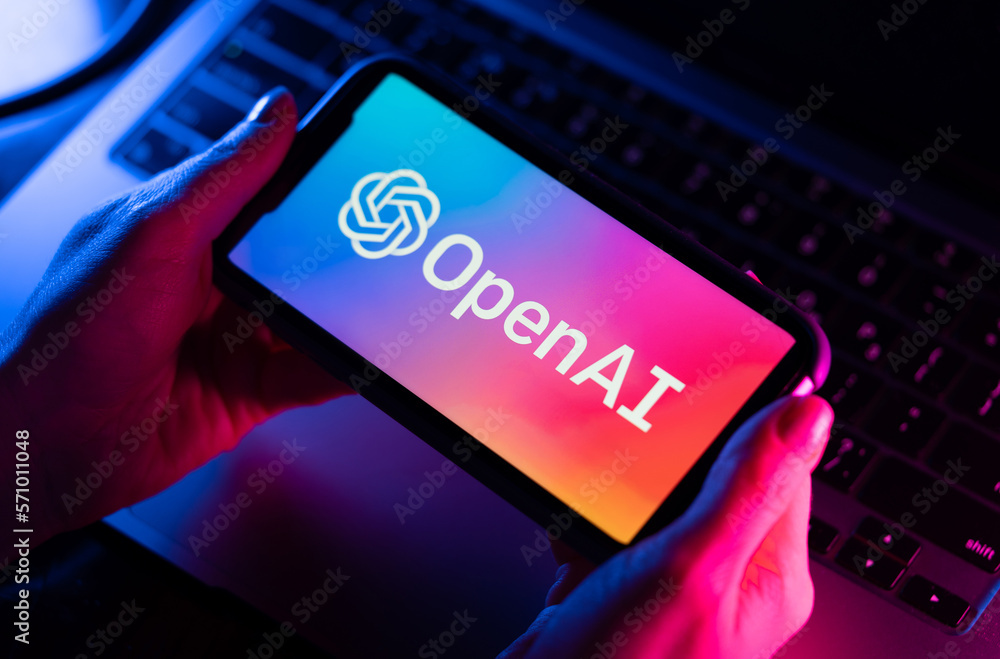 Illustrative editorial of OpenAI logo on smartphone screen. Open Ai is ...