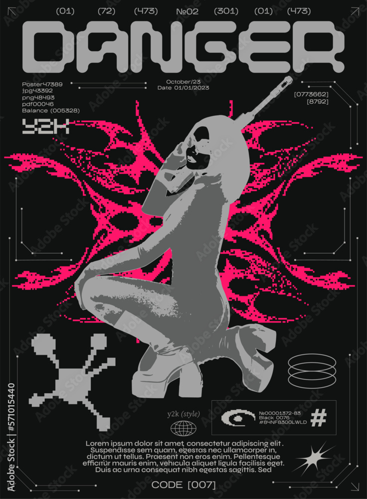 Retro futuristic poster girl sniper Y2k. Tribal style, girl with guns ...