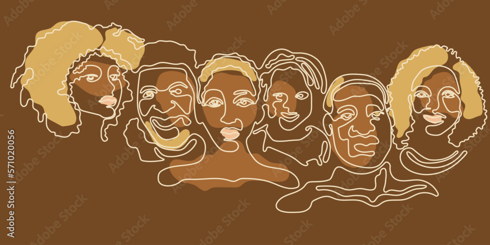 Black history month line art vector illustration. Afro people outline ...
