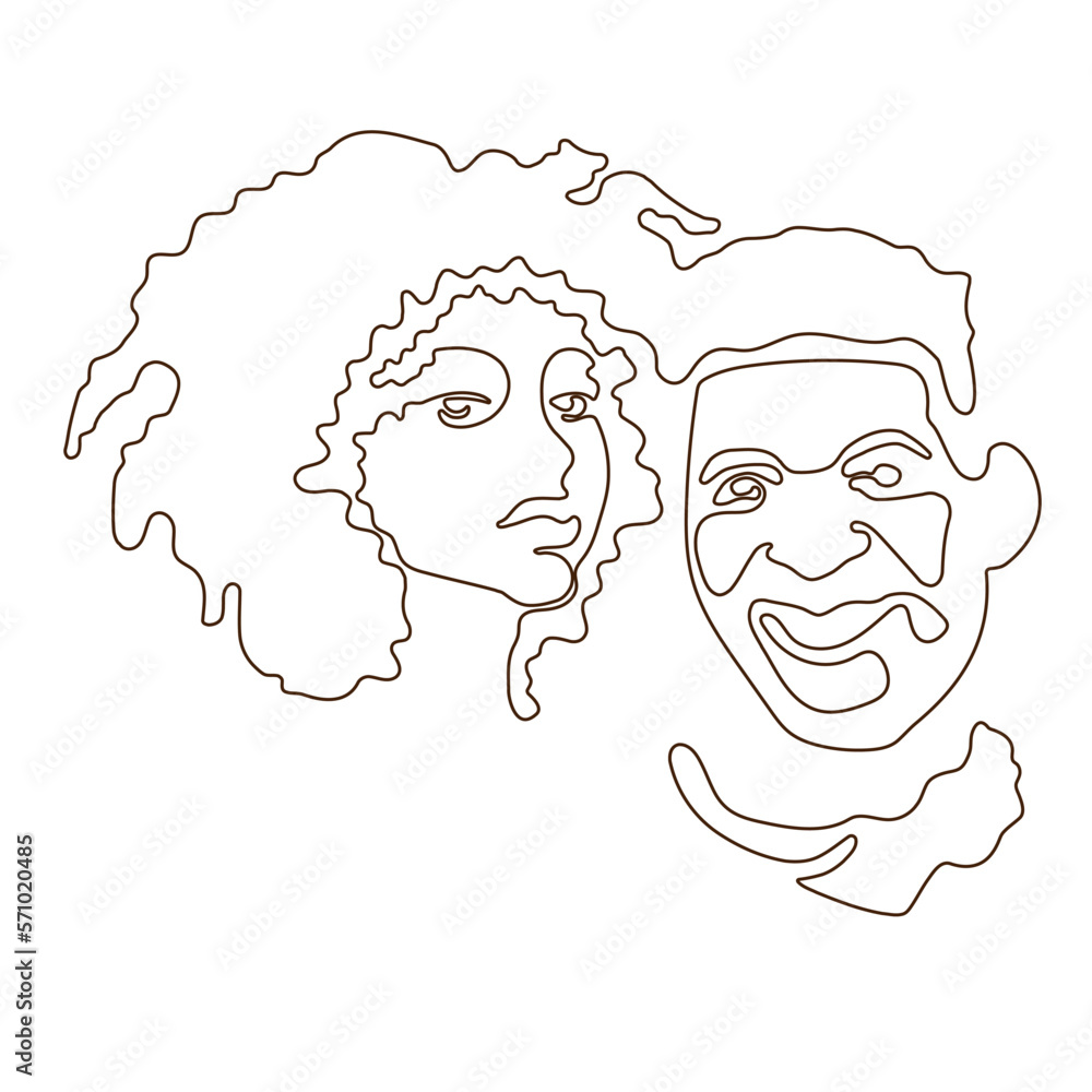 Black history month line art vector illustration. Afro people outline ...