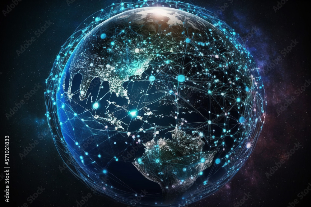 Global telecommunication network around the World with connections ...