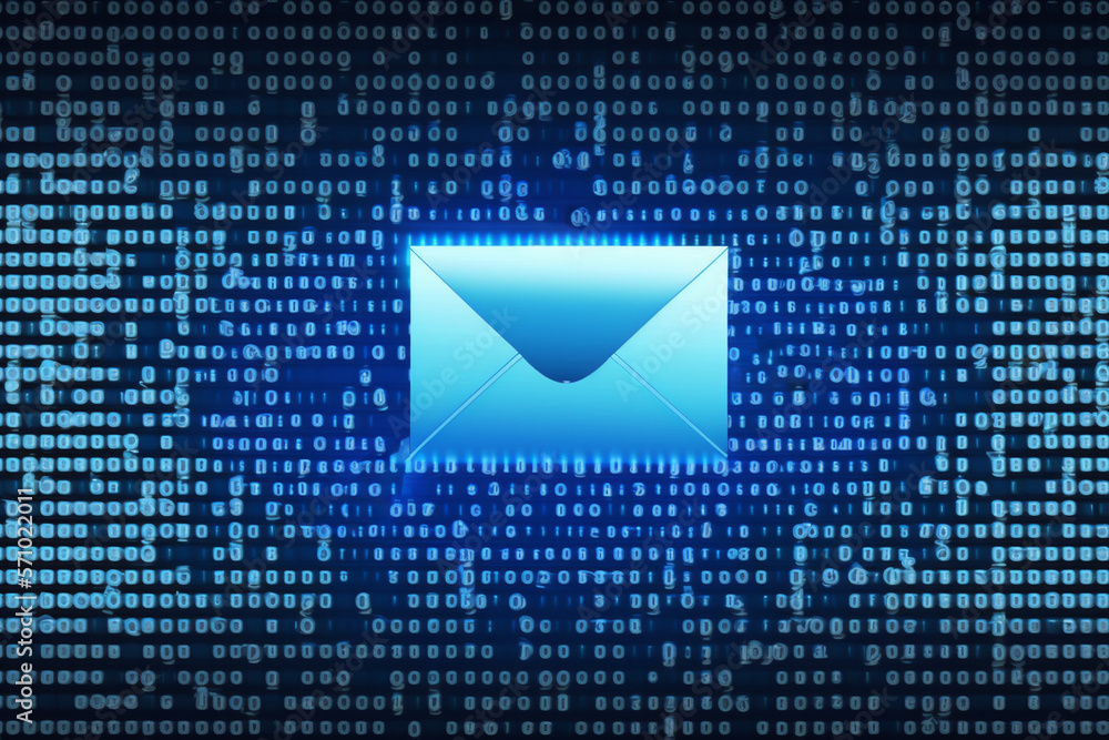 Illustration with blue e-mail icon and binary code background, Email ...
