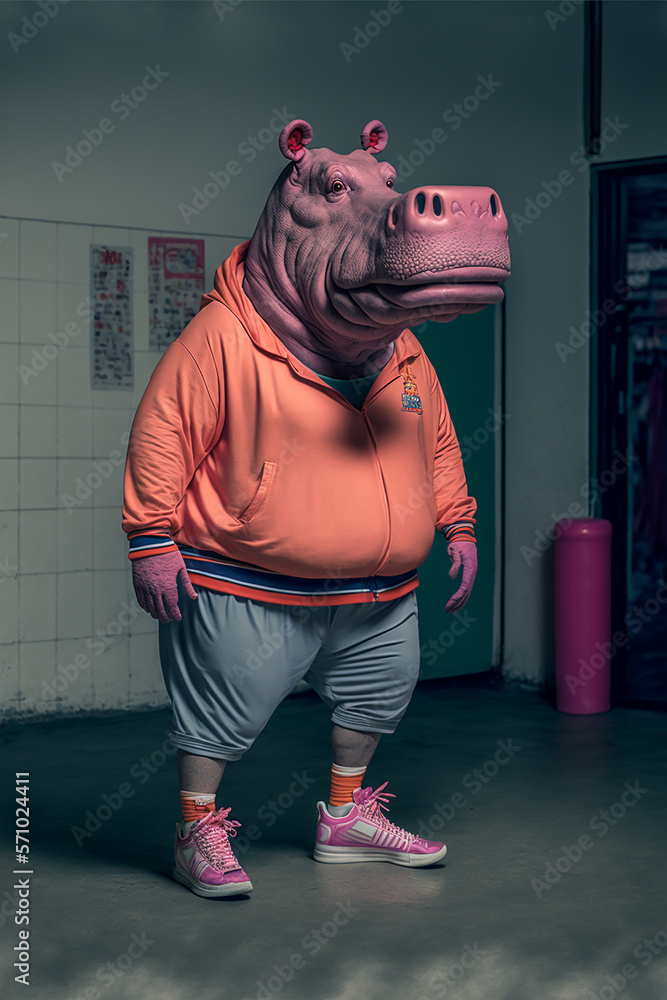 Humanized animal character, Hippo in the gym. Generative Ai Stock ...