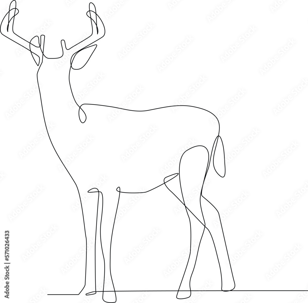 A simple continuous line drawing of a deer in the field. Minimalist ...