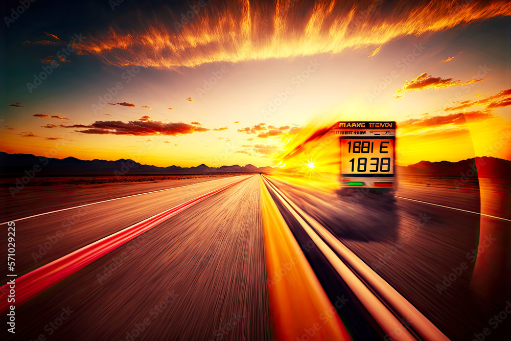 drag racing start speed on straight highway against backdrop of setting ...