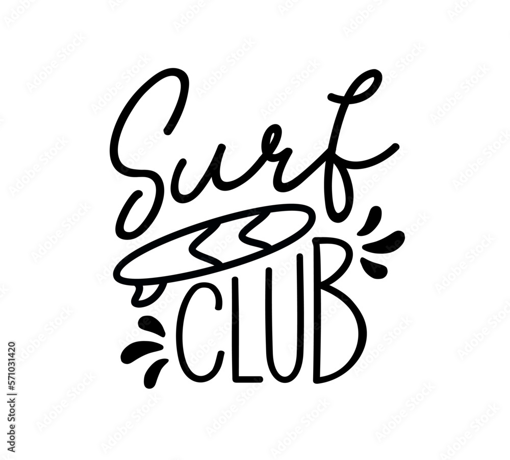 Surf club logo. Minimal vector illustration. Surfing design badge, sign ...