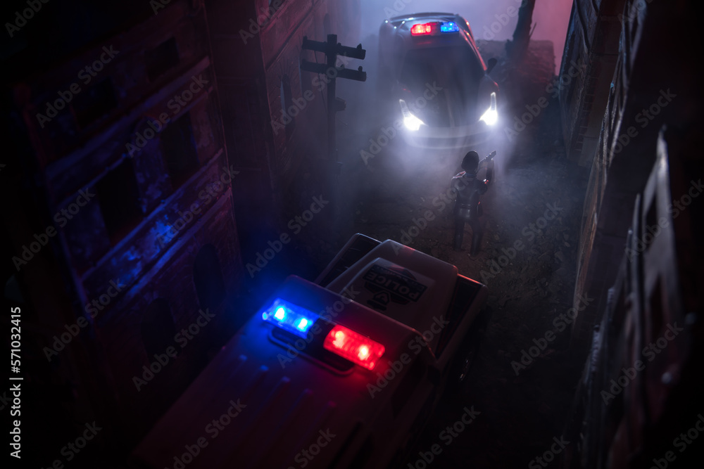 Police raid at night and you are under arrest concept. Silhouette of ...