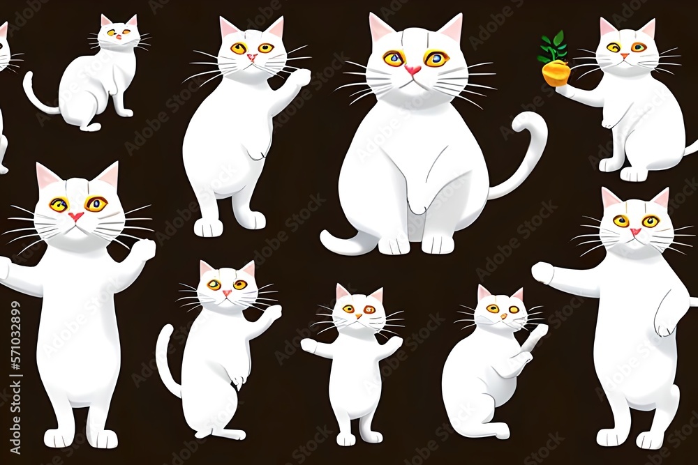 Cartoon cat characters collection. Different cat`s poses, yoga and ...