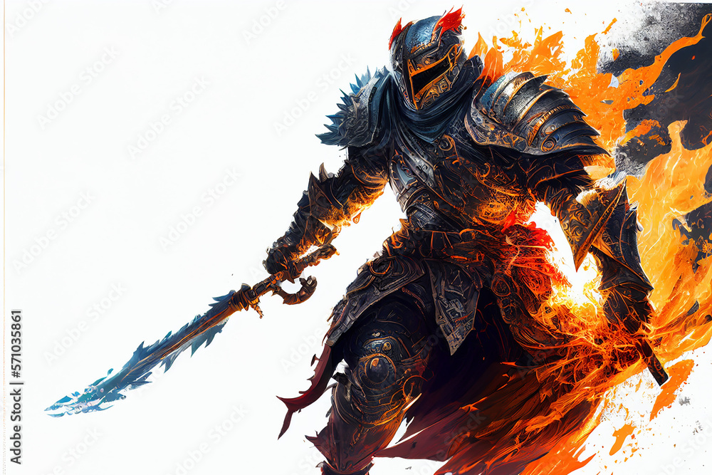 fire knight fantasy white background, AI generated Stock Illustration ...