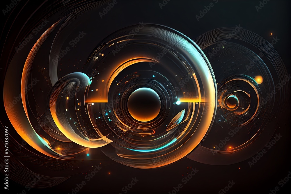 3D Modern futuristic digital technology background, line wave spiral ...