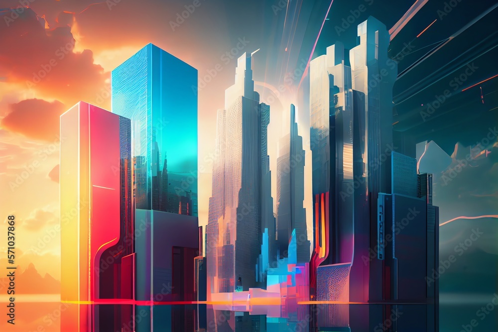 Concept of building a virtual city with holographic skycrapers ...