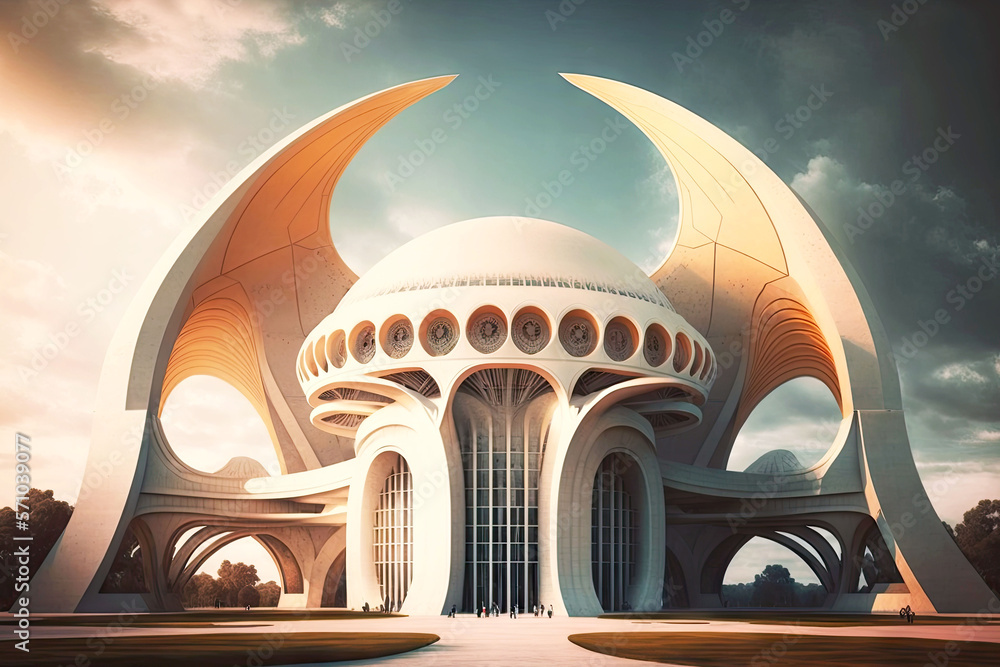 futuristic university building with architecture of future with high ...