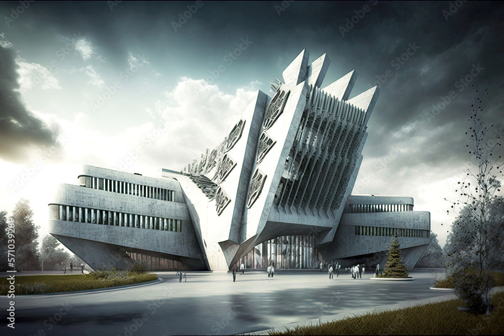 architectural project of futuristic university building with design and ...