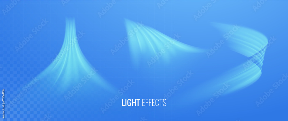 Air flow set of vector elements. Realistic light effect top view from ...