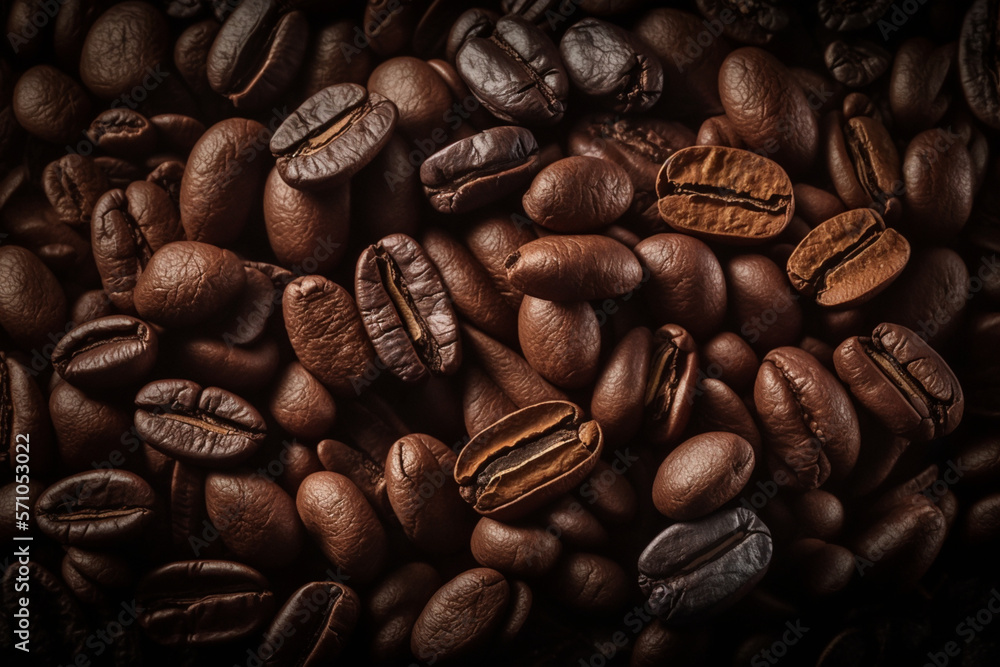 Coffee beans background. Ai Generated whole coffee grains pattern on dark theme. The best coffee ...