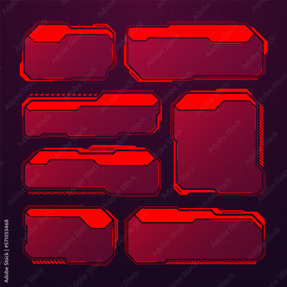 Red futuristic HUD or UI elements. Sci-fi user interface text boxes ...