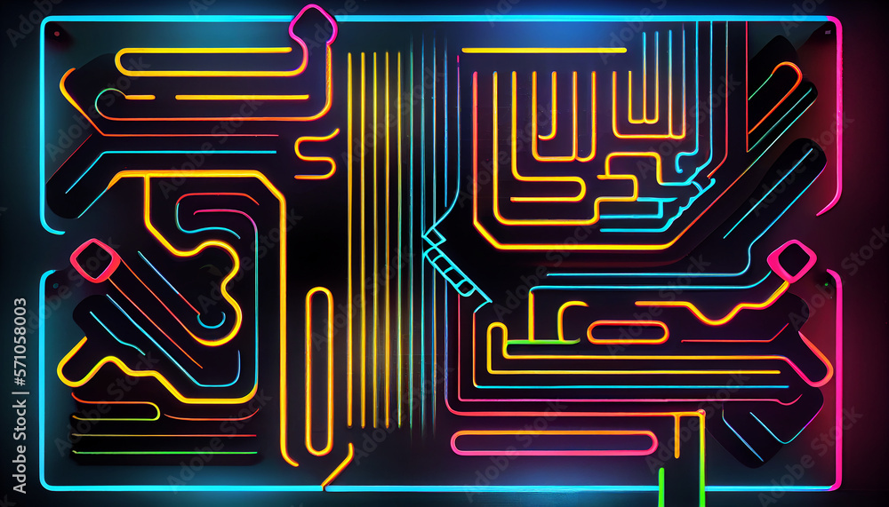 Neon outline patterns, neon lights generative ai Stock Illustration ...